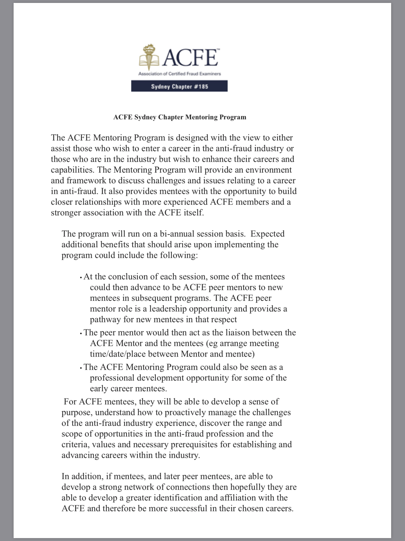 ACFE Sydney – Mentoring Program | ACFE Sydney Chapter
